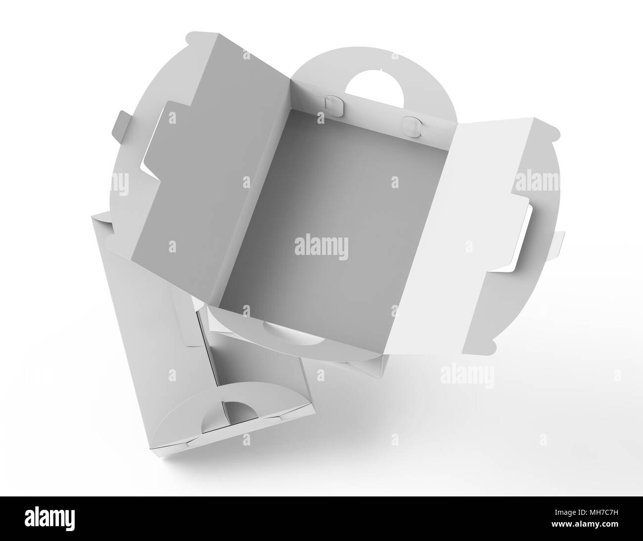 White box with handle, gift or food carton package set in 3d render for ...