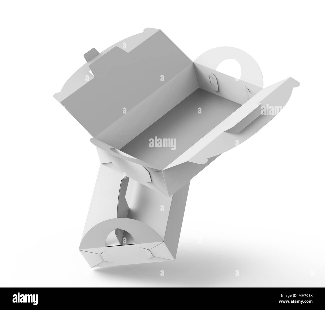 White box with handle, gift or food carton package set in 3d render for ...