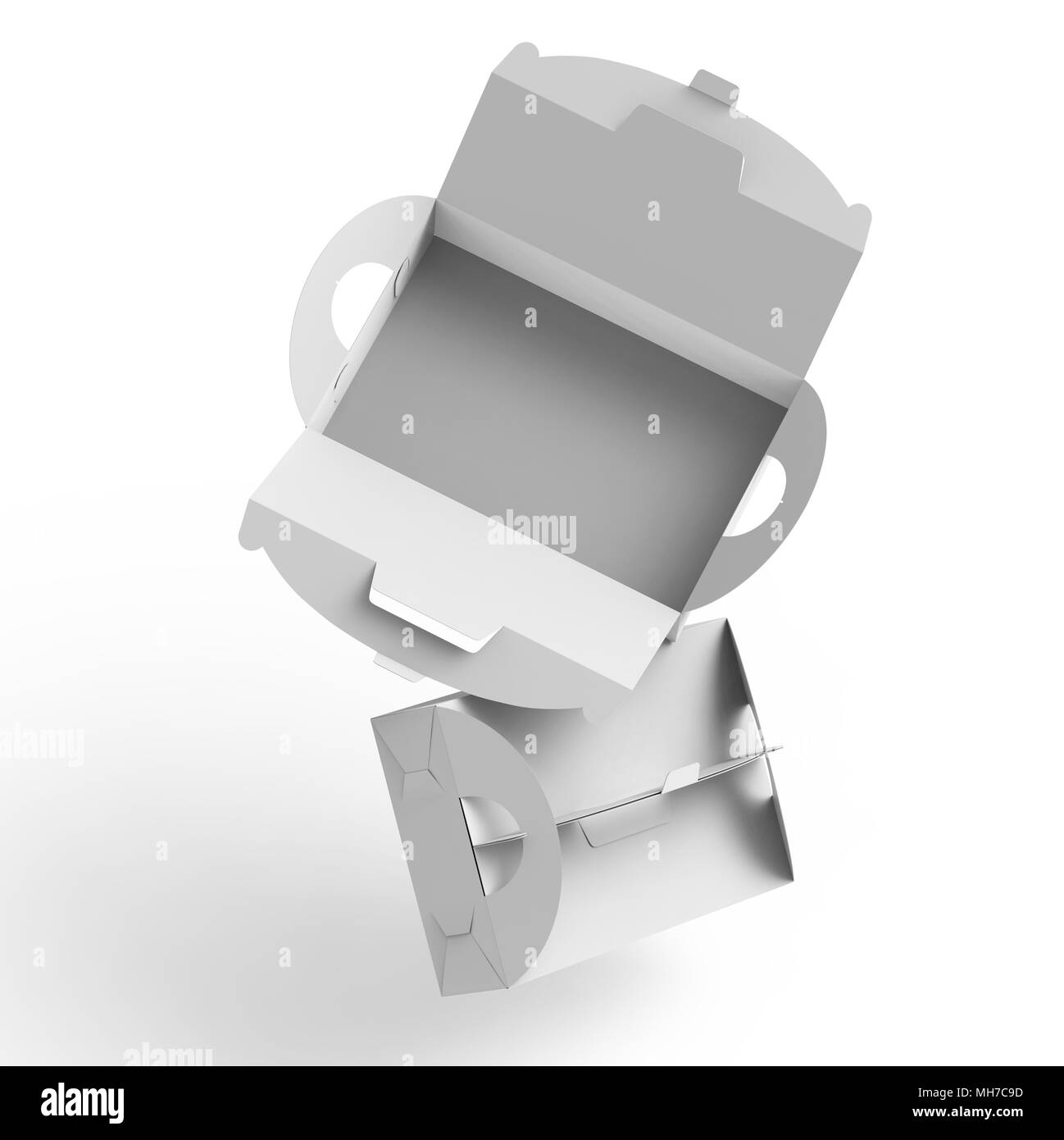 White box with handle, gift or food carton package set in 3d render for ...