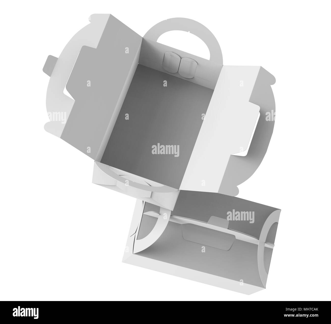 White box with handle, gift or food carton package set in 3d render for ...