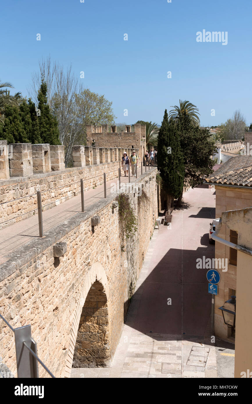 Alcudia, Mallorca, Balearic Island, Spain. 2018. The medieval walls and ...