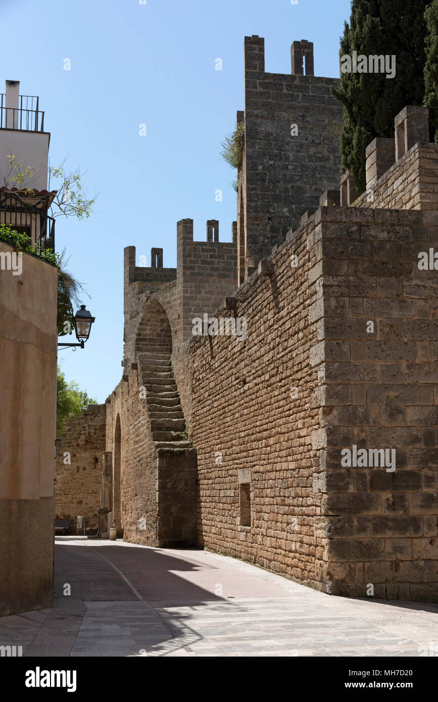 Alcudia, Mallorca, Balearic Island, Spain. 2018. The medieval walls and ...