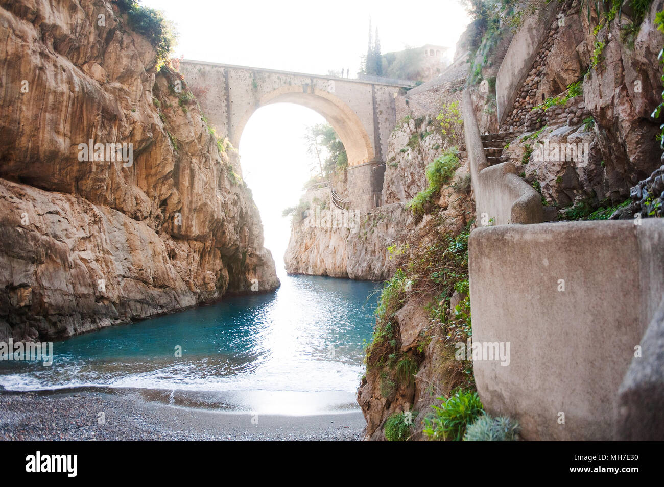 Furore fiord creek, beach, bridge and sea scenic view, Amalfi Coast ...