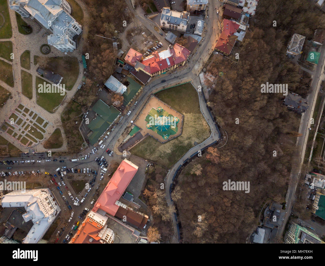 Aerial top view of Saint Andrew's church from above in Kiev city Stock ...