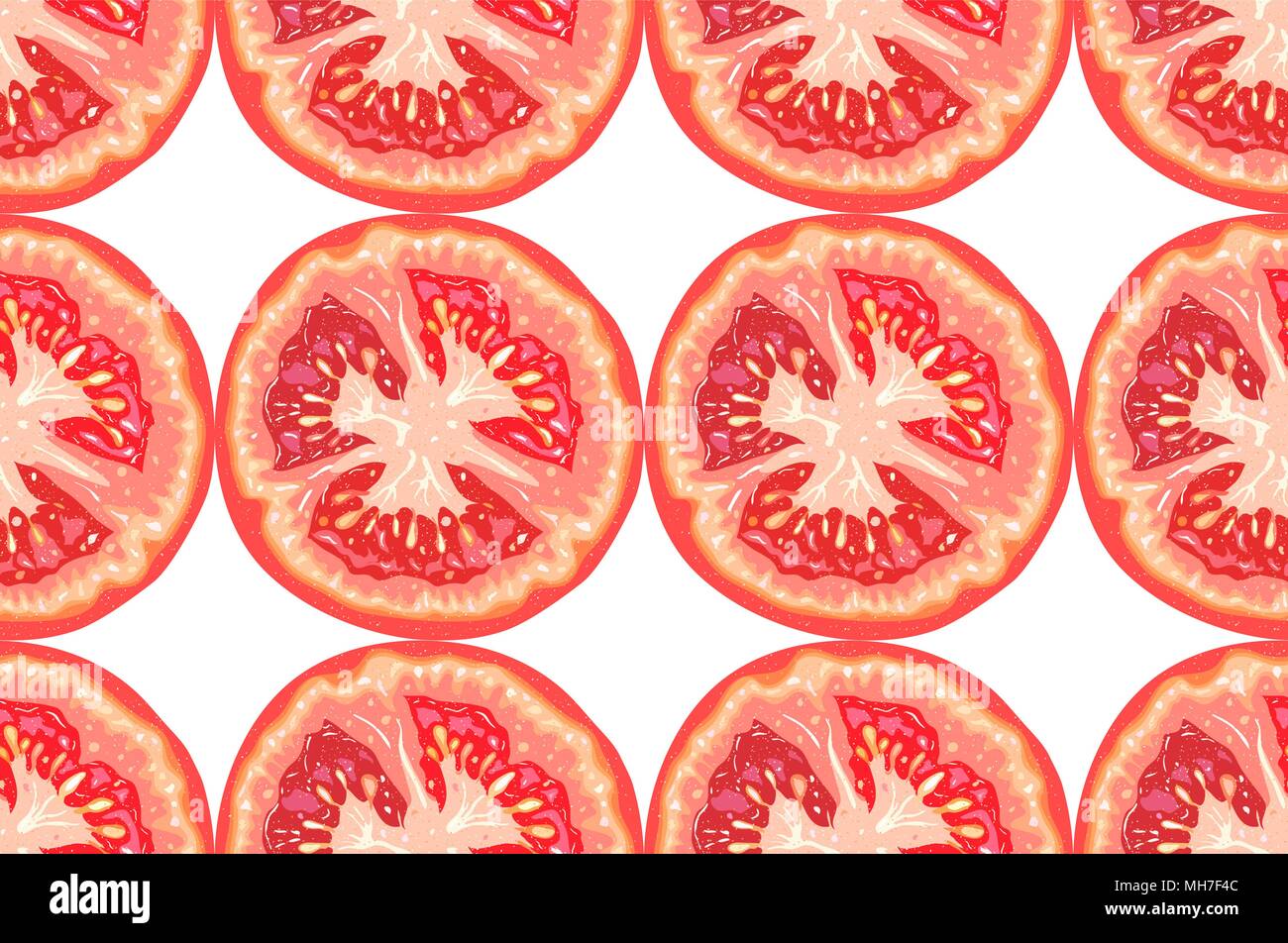 Vector seamless pattern of tomato slices on white background Stock ...