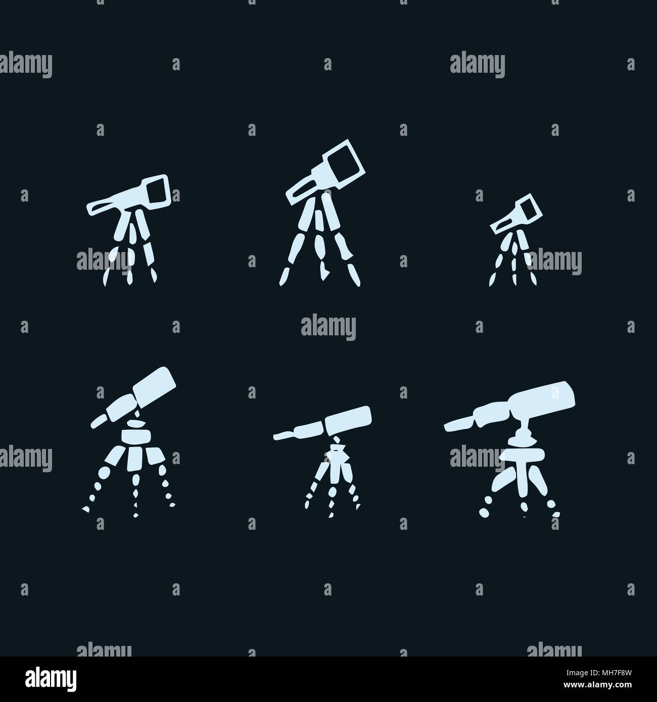 Vector set of hand drawing telescope. Sketch telescope on dark ...