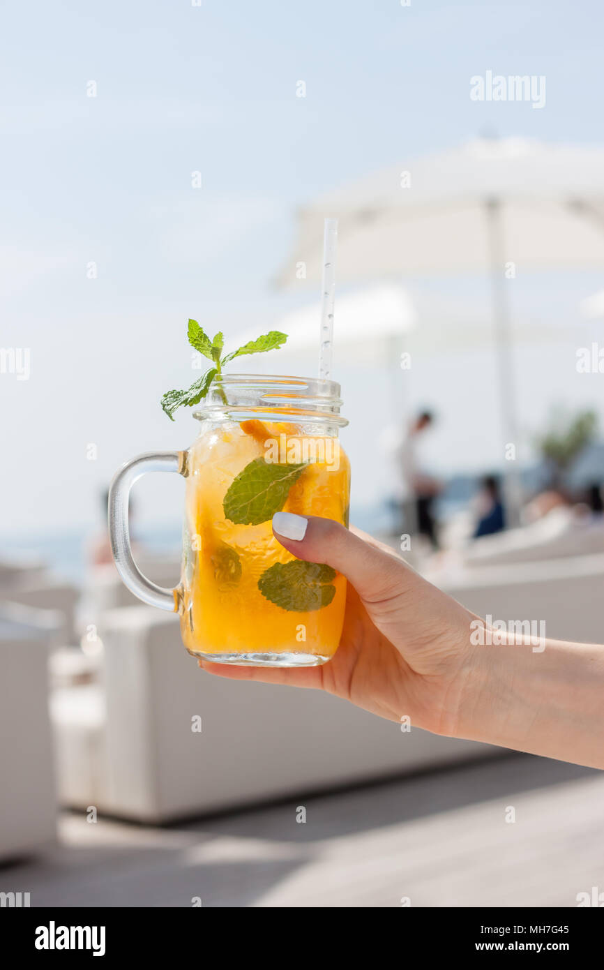 coctail glass in beach club Stock Photo - Alamy