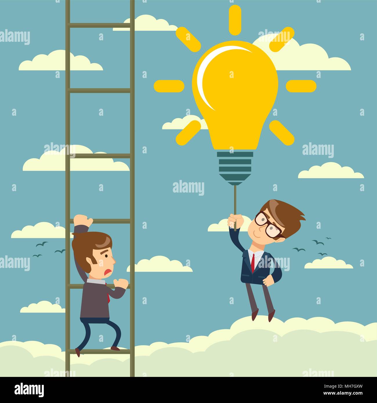 Cartoon illustration man climbing ladder hi-res stock photography and ...