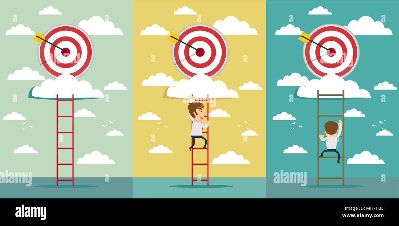 Businessmen climbed the ladder. Hitting bigger business target Stock ...