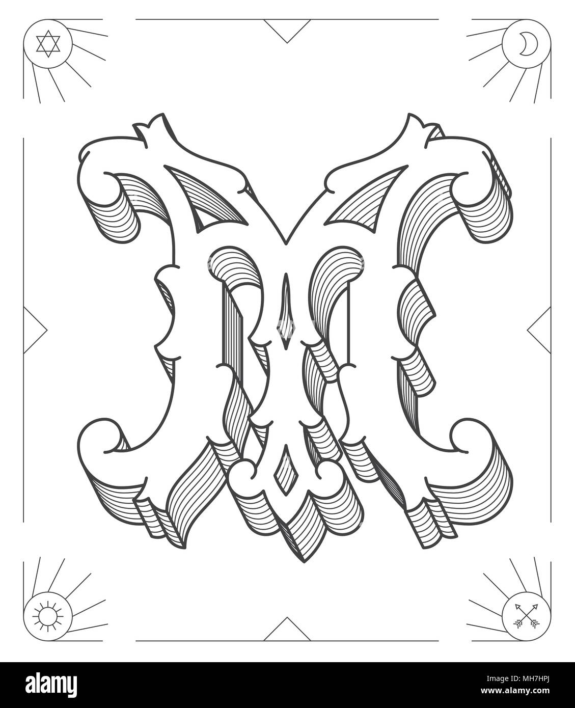 It's a black on white vector illustration of the capital letter M Stock ...