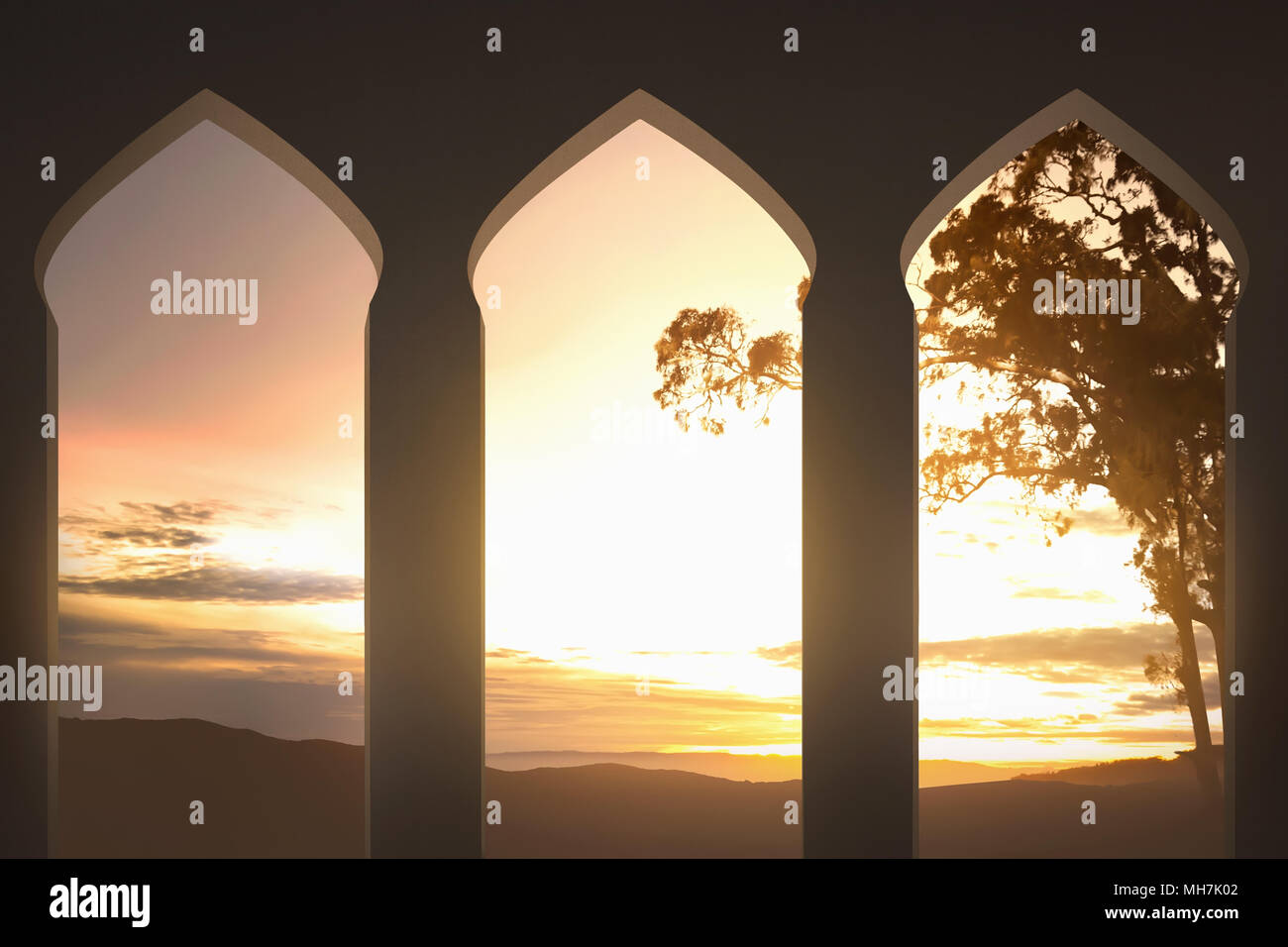 Mosque arch with beutiful sunset view Stock Photo - Alamy