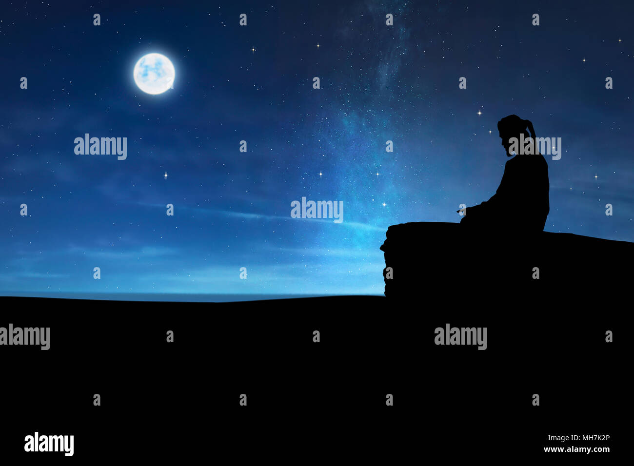 Silhouette of muslim man praying at night Stock Photo - Alamy