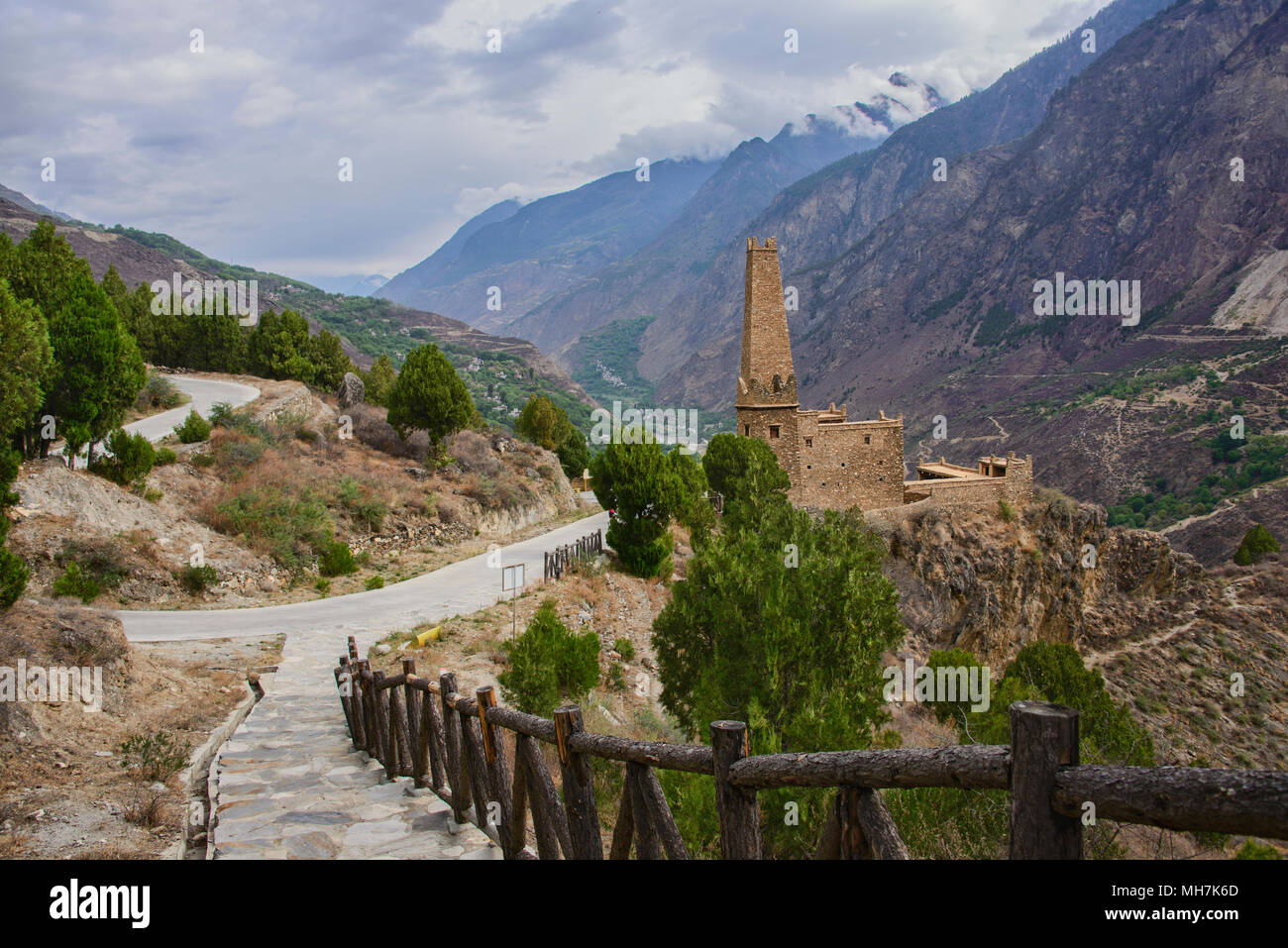 Ancient Qiang stone watchtower in the Tibetan village of Jiaju, Sichuan ...