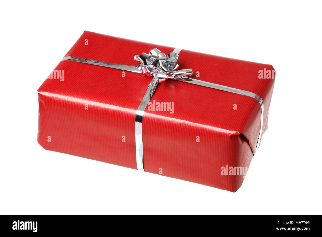 Gift with red wrapping paper isolated on white background Stock Photo ...