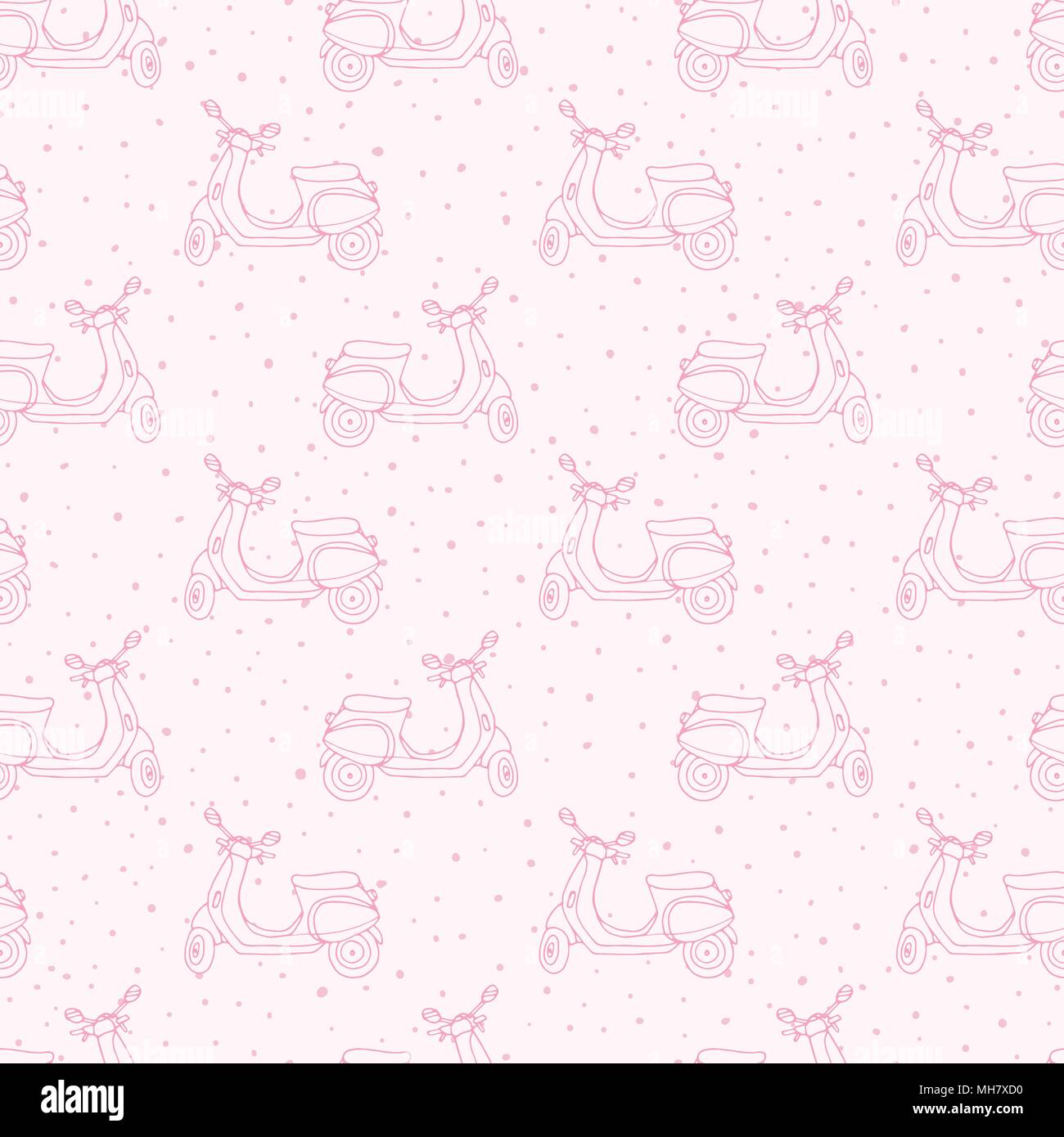 Hand drawn vector seamless pattern with retro scooters contours on the ...
