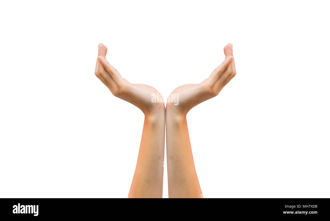 Empty open woman hands isolated on white background with clipping path ...