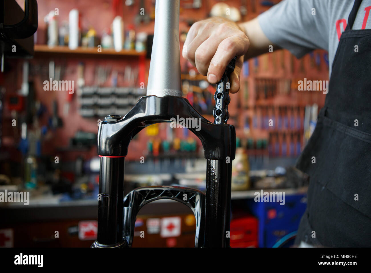 Picture of workshop for fixing bicycle Stock Photo - Alamy