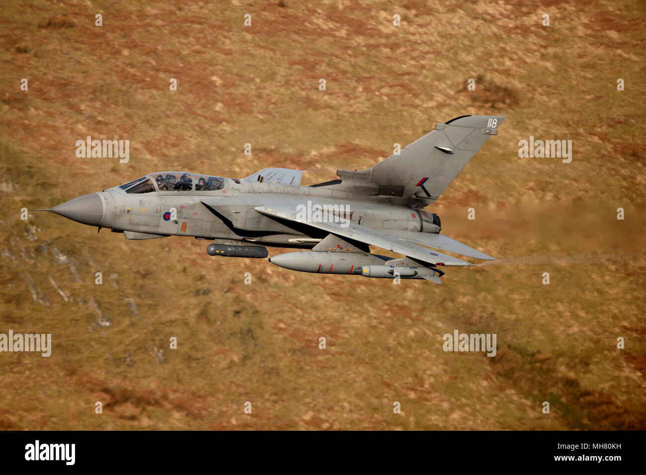 Royal Air Force Panavia Tornado GR4 aircraft flying low level in the ...