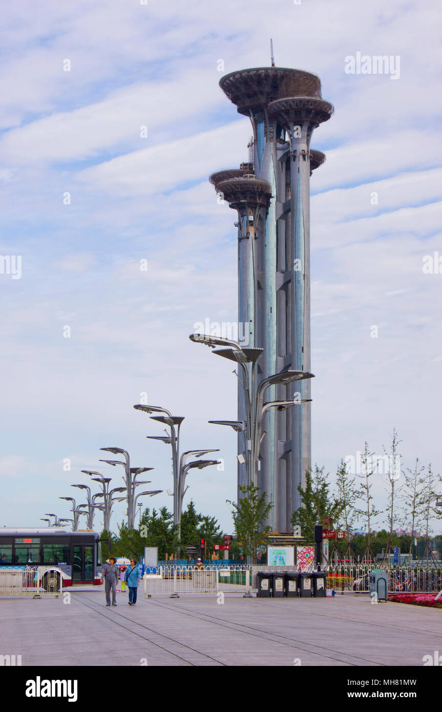 Olympic Park observation tower in Beijing, China. View north from ...