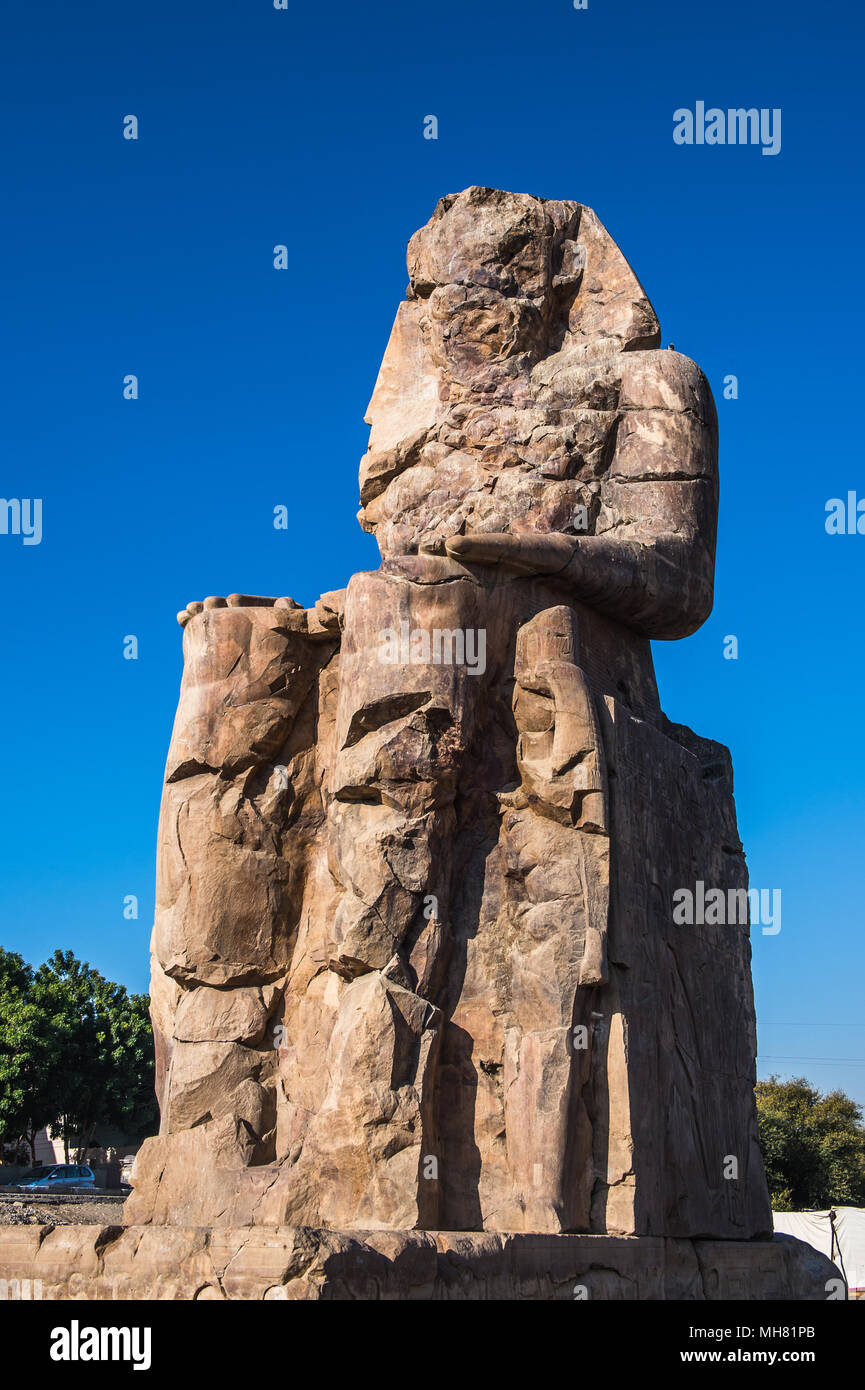 Closeup of the Colossus of Memnon, massive stone statue of Pharaoh ...