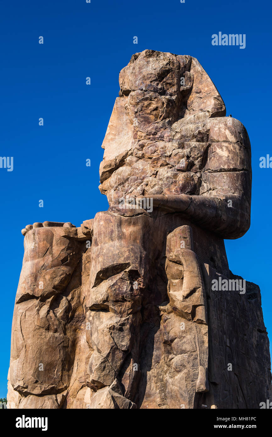 Closeup of the Colossus of Memnon, massive stone statue of Pharaoh ...