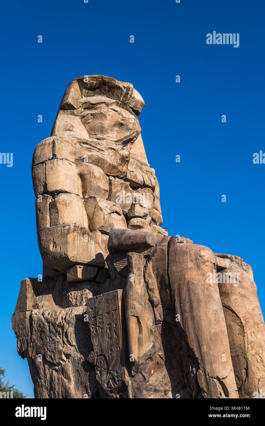 Closeup of the Colossus of Memnon, massive stone statue of Pharaoh ...
