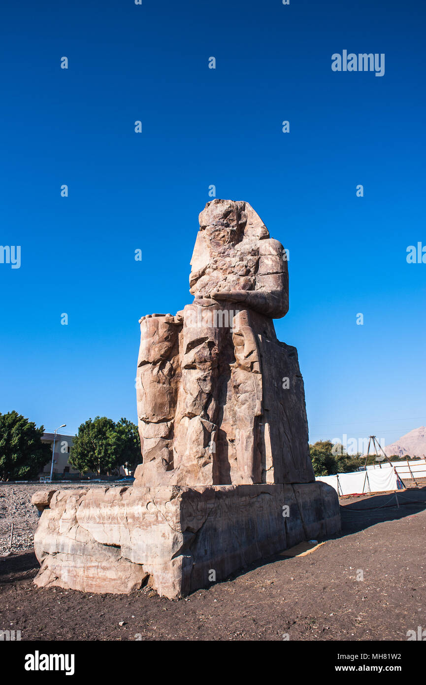 Closeup of the Colossus of Memnon, massive stone statue of Pharaoh ...