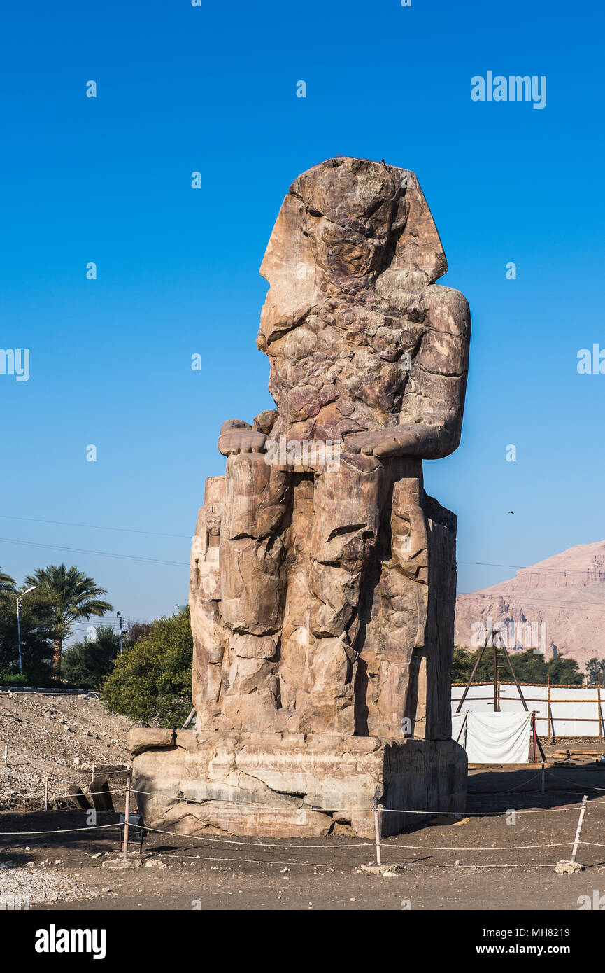 Closeup of the Colossus of Memnon, massive stone statue of Pharaoh ...
