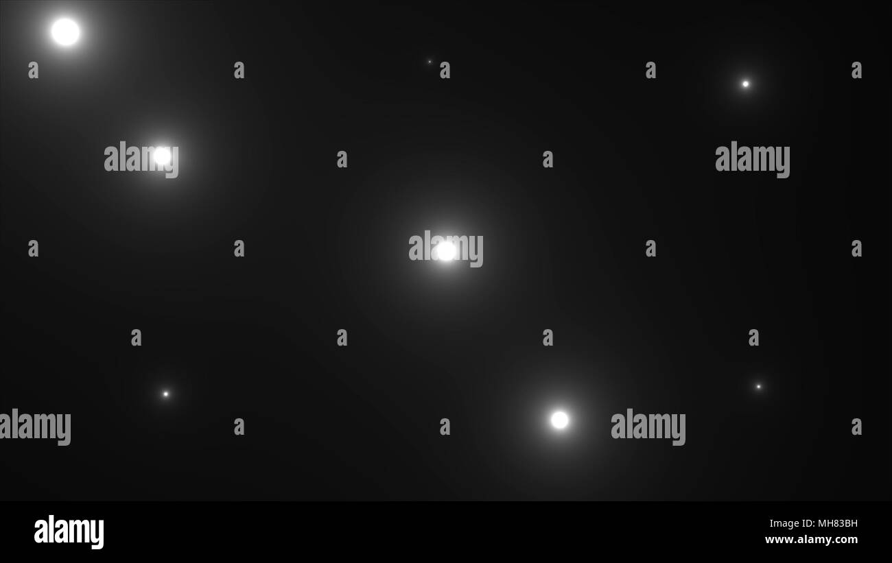 Many bright photo flashes with lights rays in darkness, 3d rendering ...