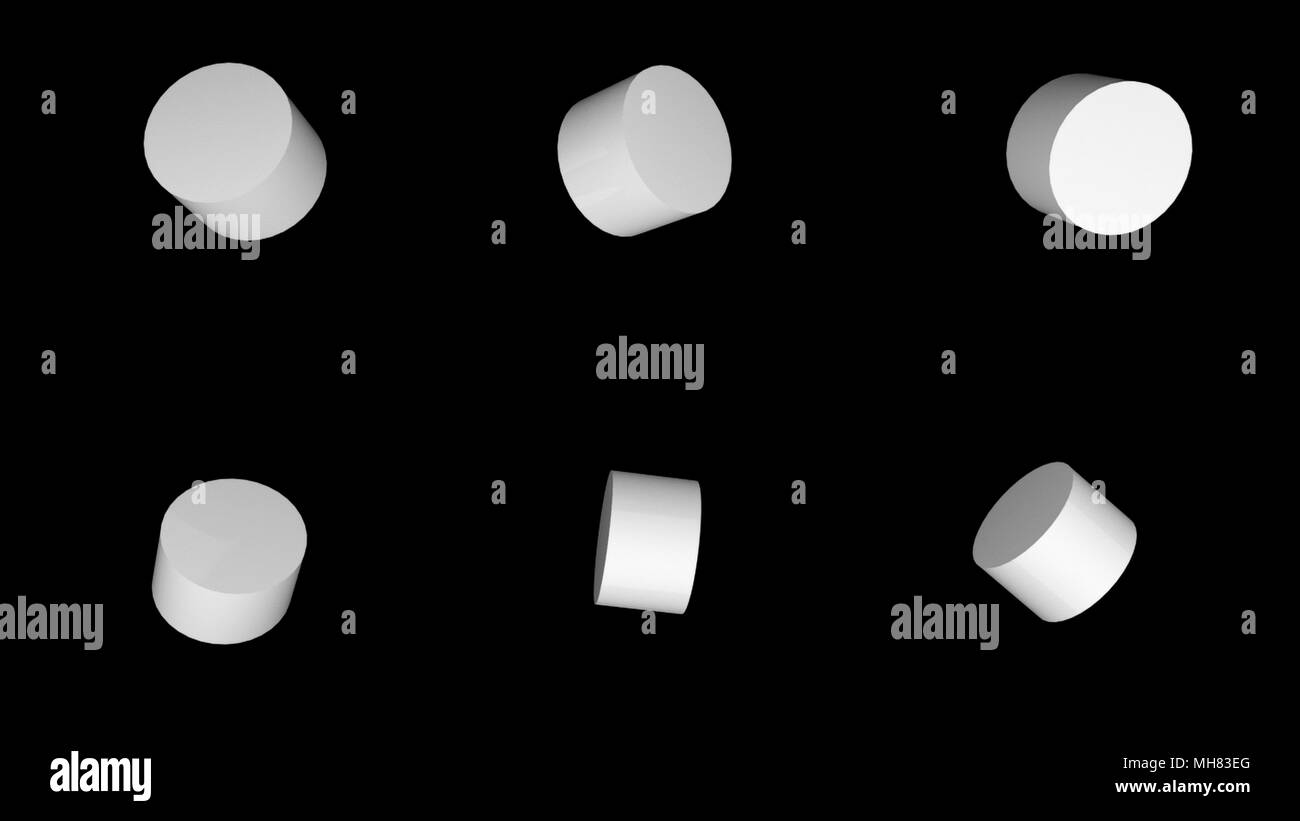 Six realistic cylinders, geometric shapes set, 3d render computer ...