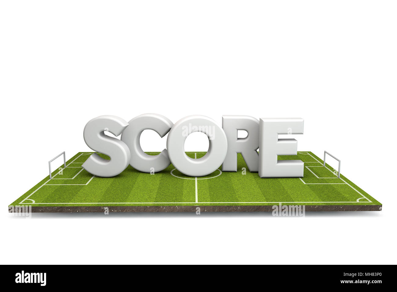 Football, soccer pitch with white score text. 3D Rendering Stock Photo ...