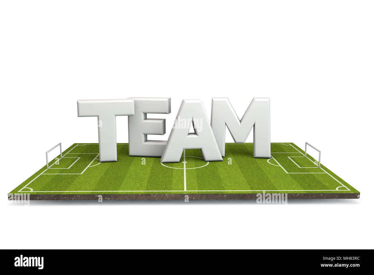 Football, soccer pitch with white team text. 3D Rendering Stock Photo ...