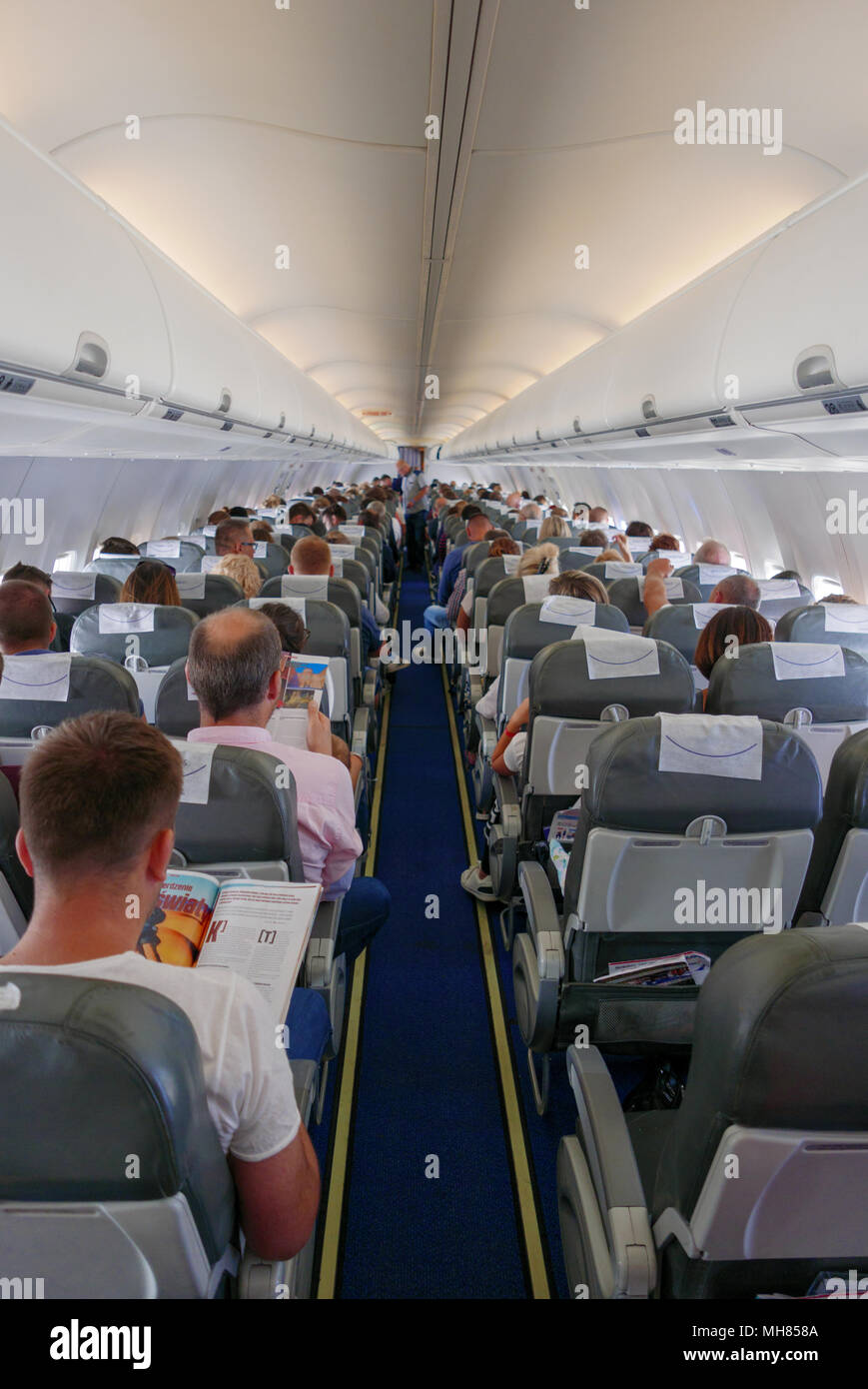 View of the rows of seats on the plane Stock Photo - Alamy