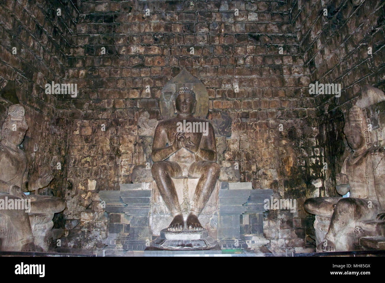 Statue seated Buddha inside 9th century Candi Mendut Temple near ...
