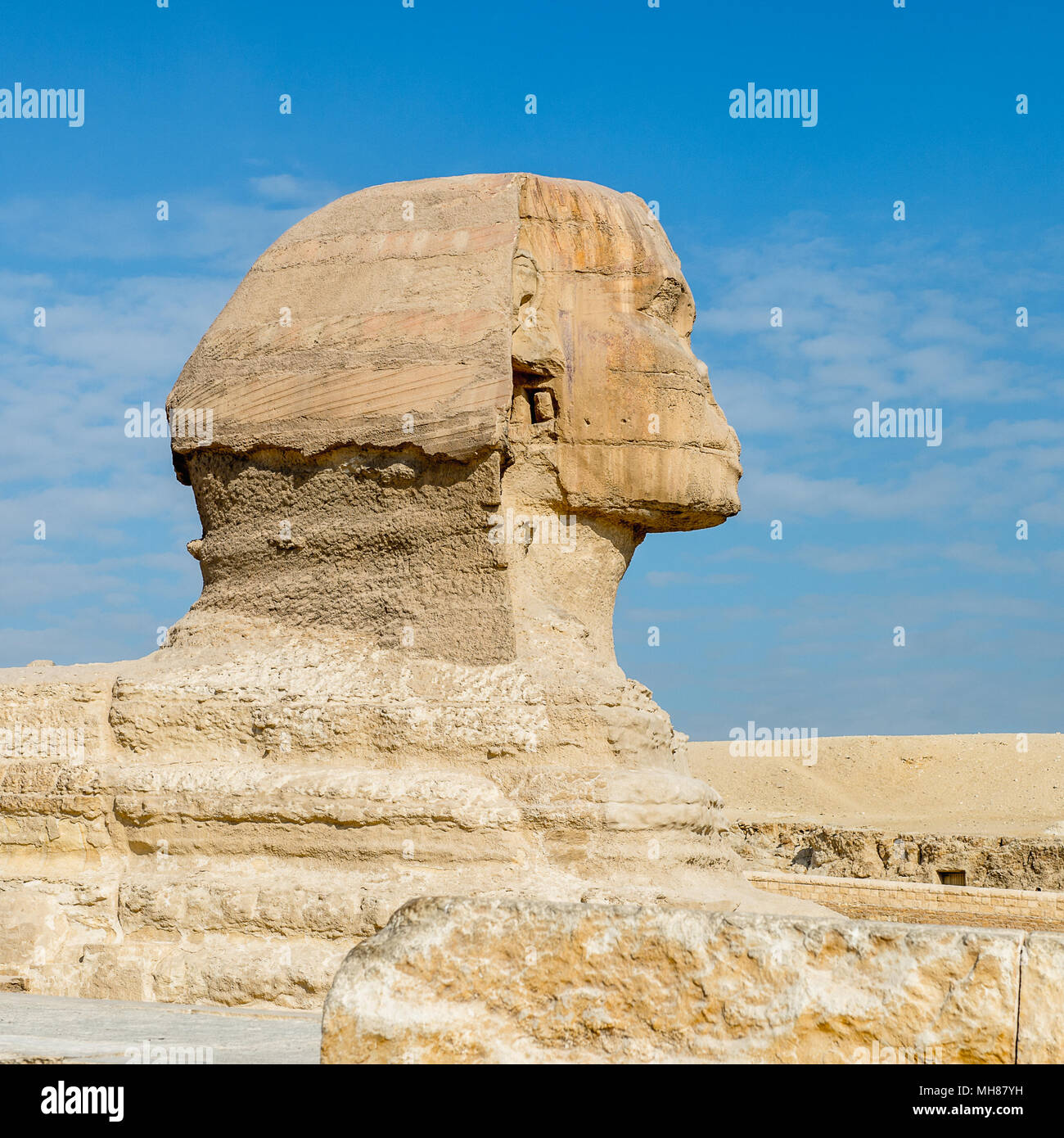 Great Sphinx of Giza, a limestone statue of a mythical creature with a ...