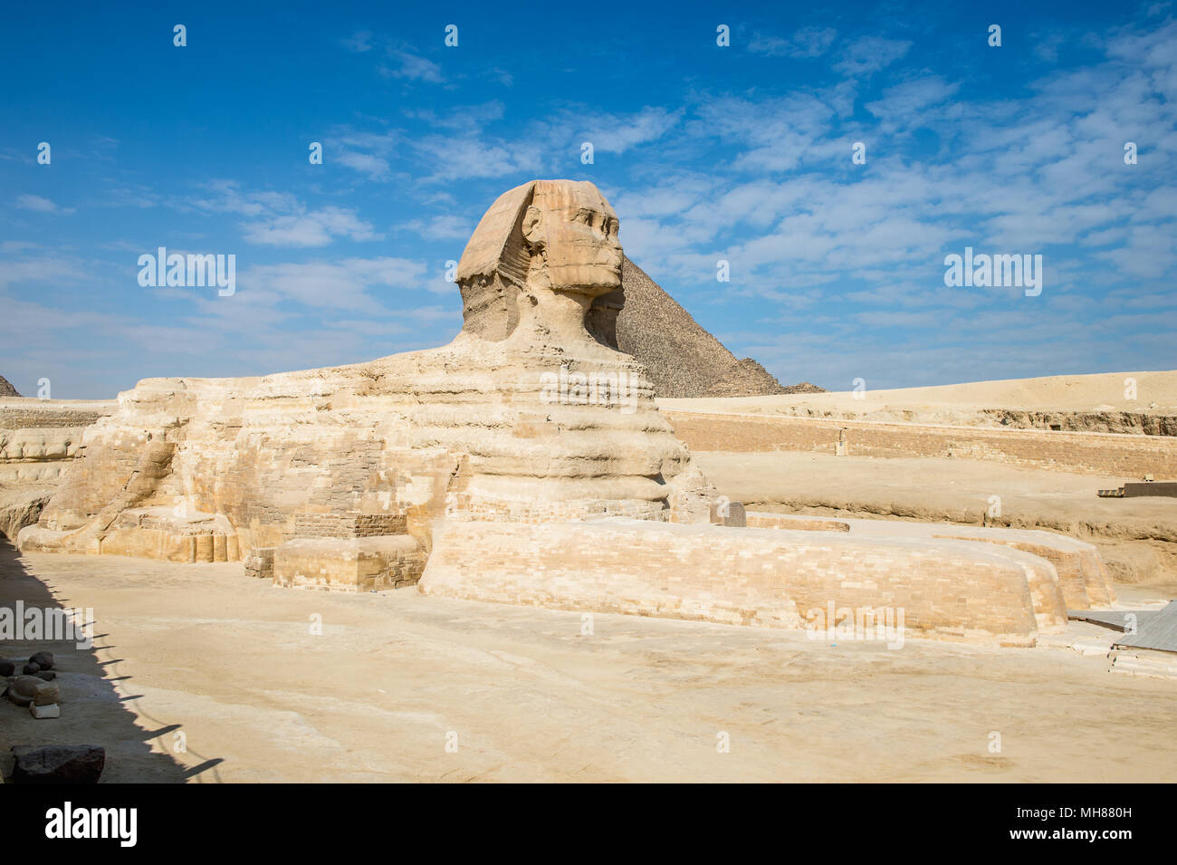 Great Sphinx of Giza, a limestone statue of a mythical creature with a ...
