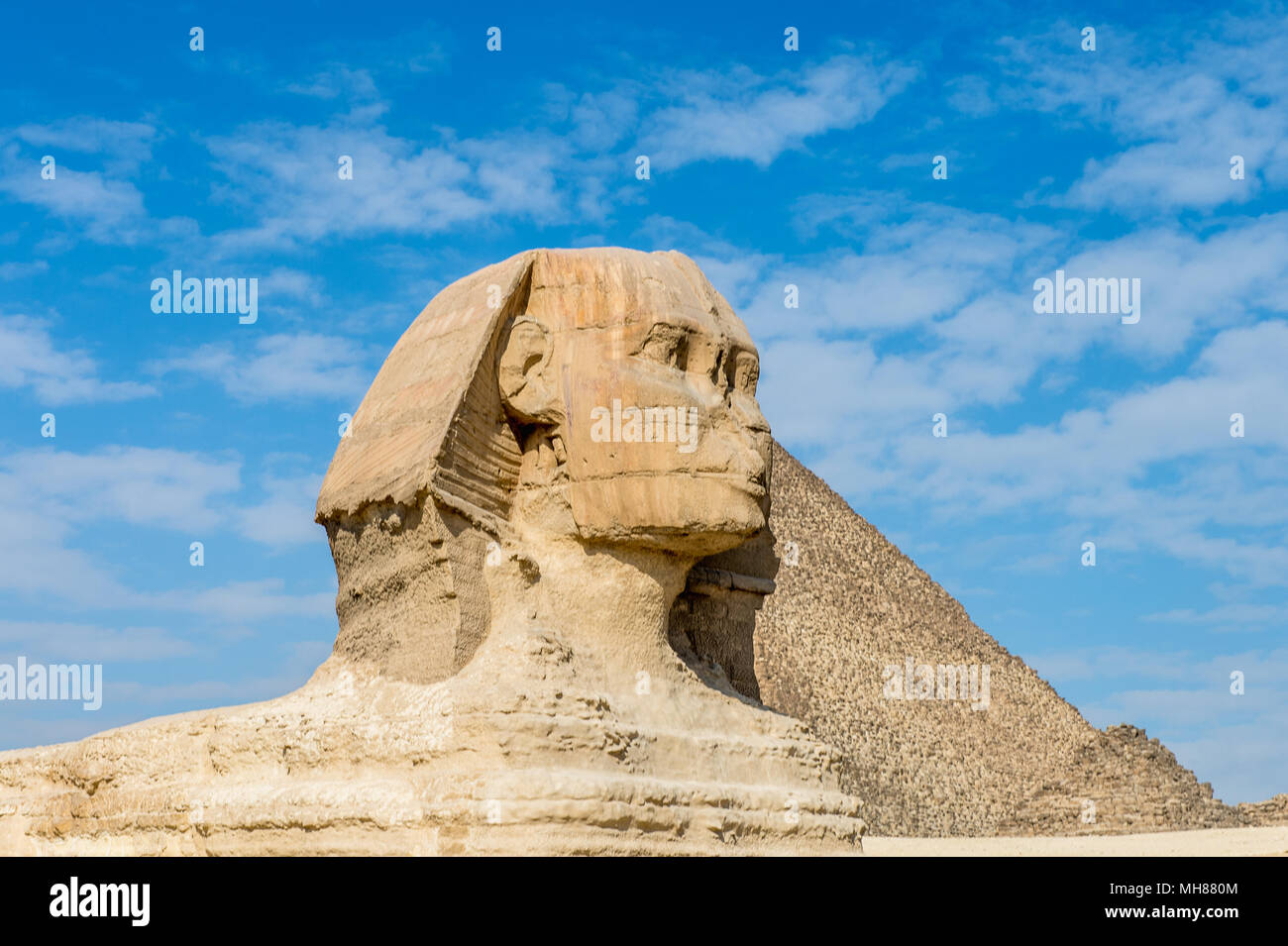 Great Sphinx of Giza, a limestone statue of a mythical creature with a ...