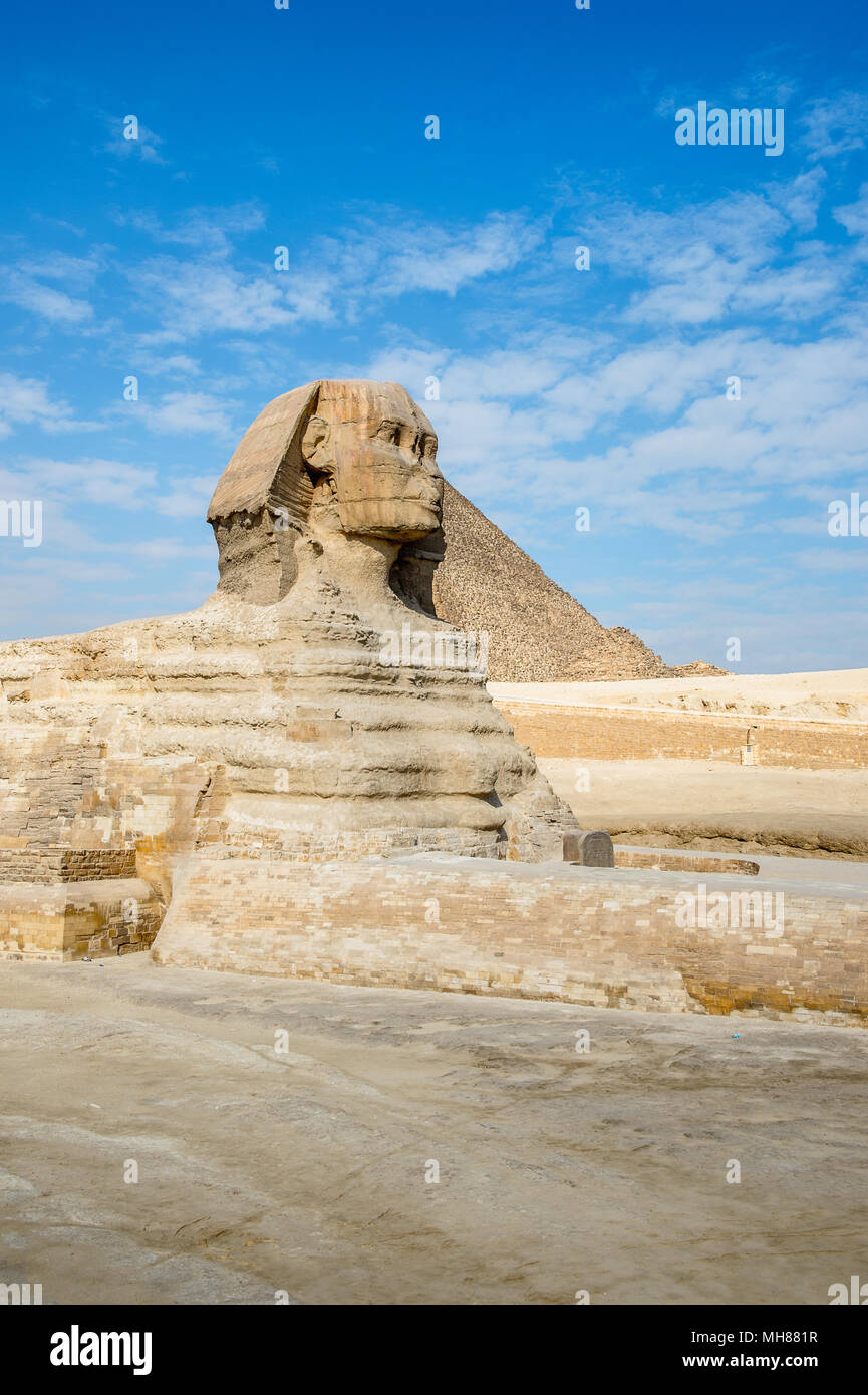 Great Sphinx of Giza, a limestone statue of a mythical creature with a ...