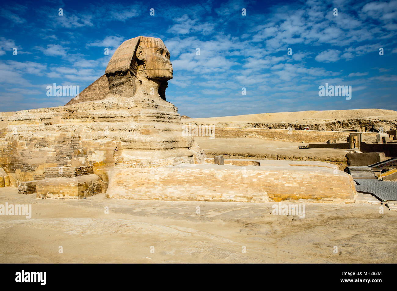 Great Sphinx of Giza, a limestone statue of a mythical creature with a ...