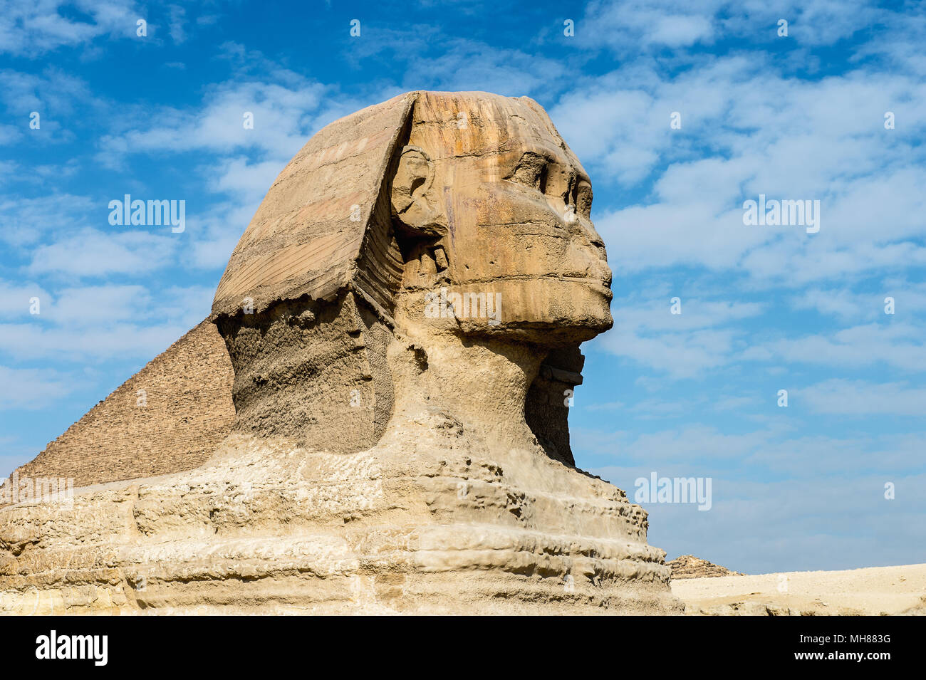 Great Sphinx of Giza, a limestone statue of a mythical creature with a ...