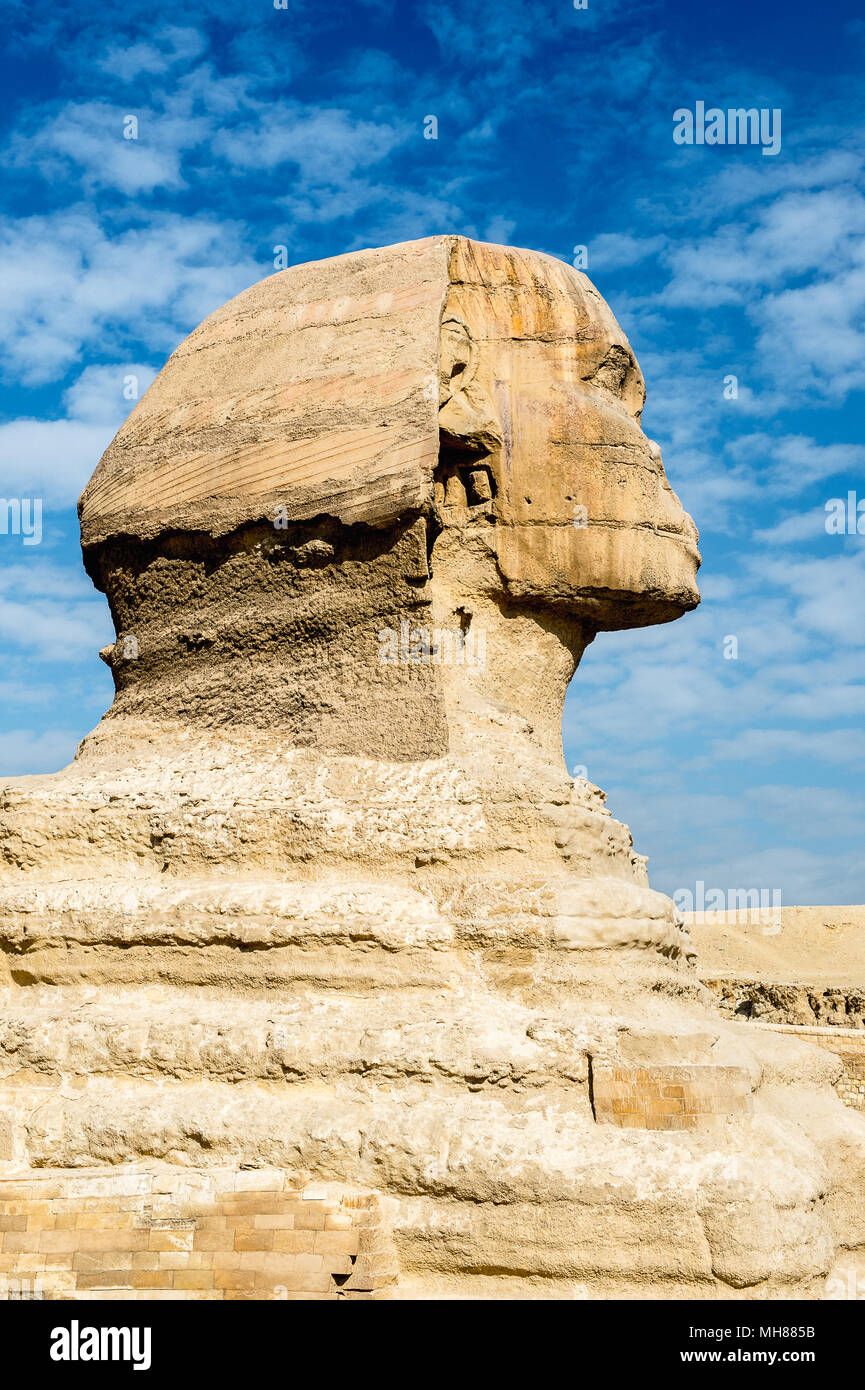 Great Sphinx of Giza, a limestone statue of a mythical creature with a ...