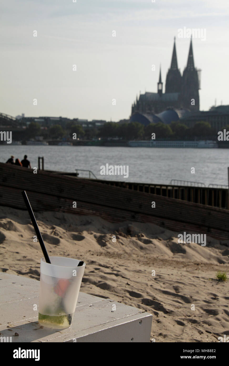 Cologne cathedral seen from a beach club in Cologne, Germany Stock ...