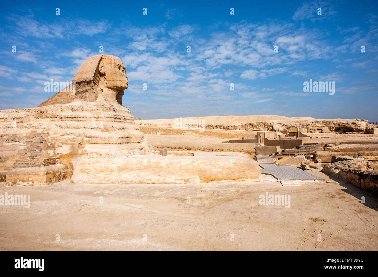 Great Sphinx of Giza, a limestone statue of a mythical creature with a ...