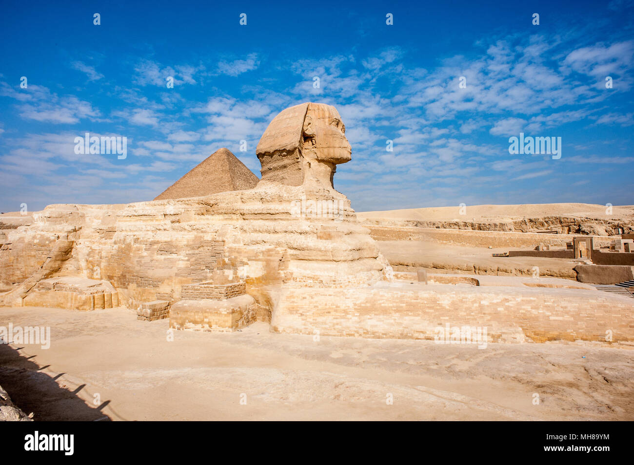 Great Sphinx of Giza, a limestone statue of a mythical creature with a ...