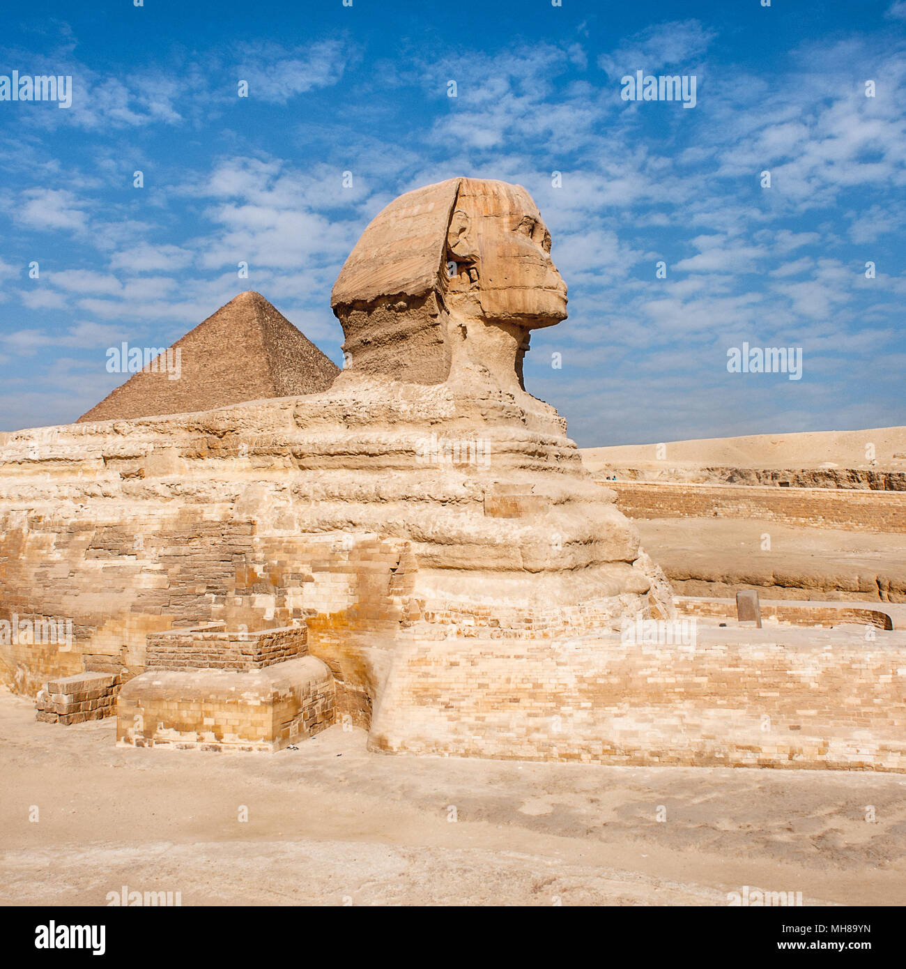 Great Sphinx of Giza, a limestone statue of a mythical creature with a ...