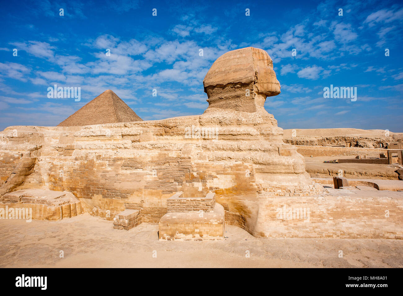 Great Sphinx of Giza, a limestone statue of a mythical creature with a ...