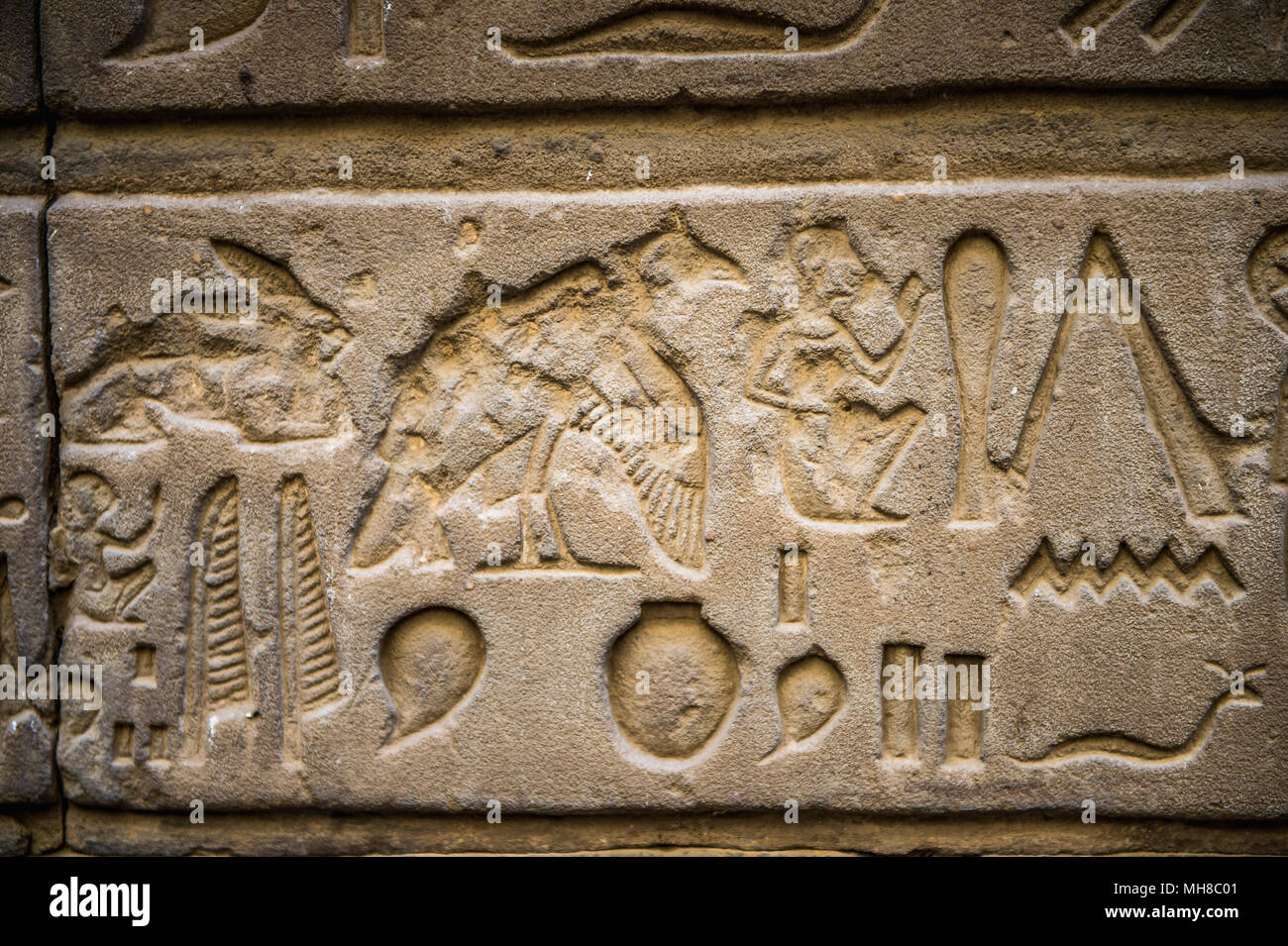 Egyptian hieroglyphs on the wall in a temple Stock Photo - Alamy