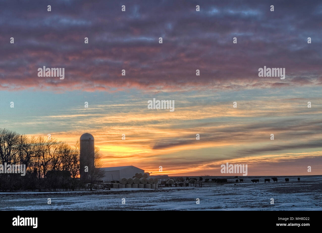 A sunrise early on a Cold Winter Morning in Rural South Dakota near ...
