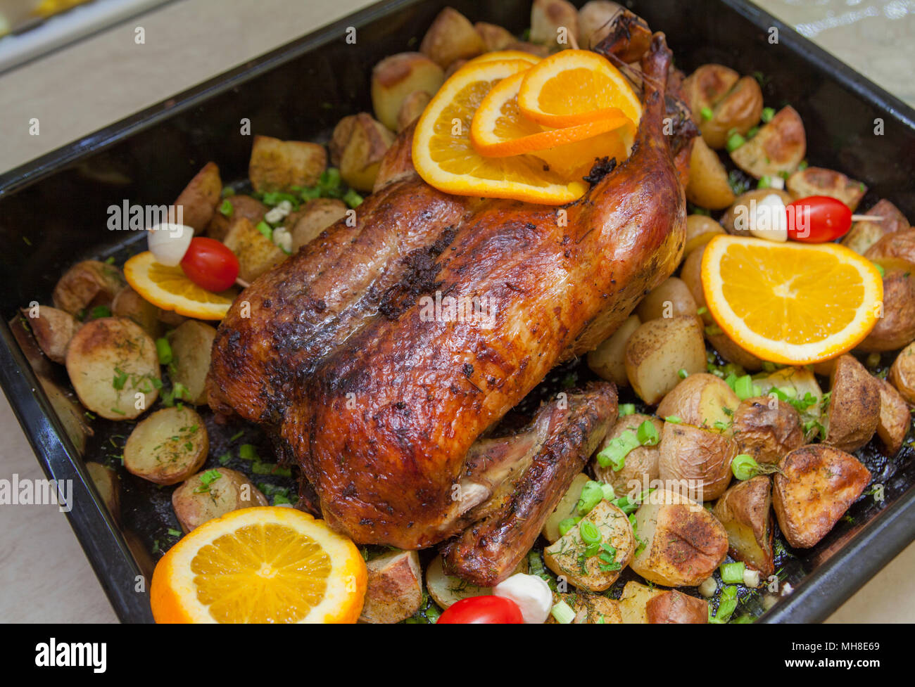 Grilled Duck Potatoes Stock Photo - Alamy