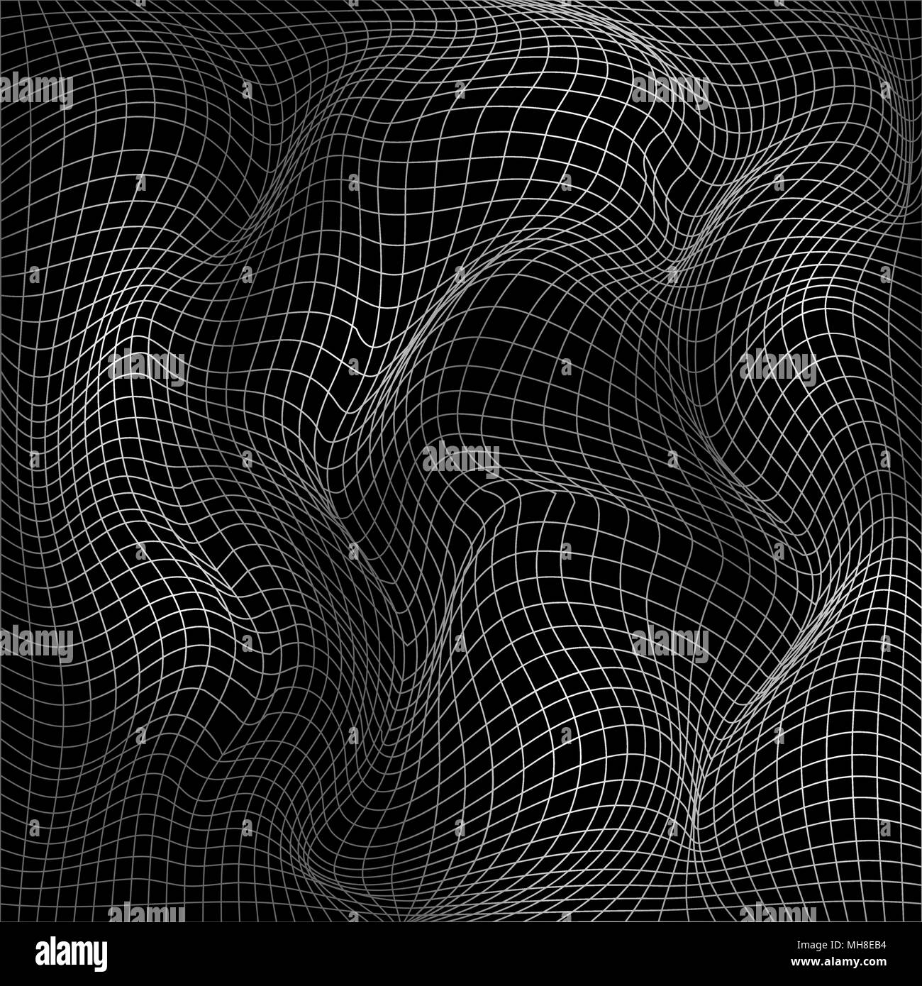Abstract deformation of net. Wavy motion mesh 3d structure. Vector ...